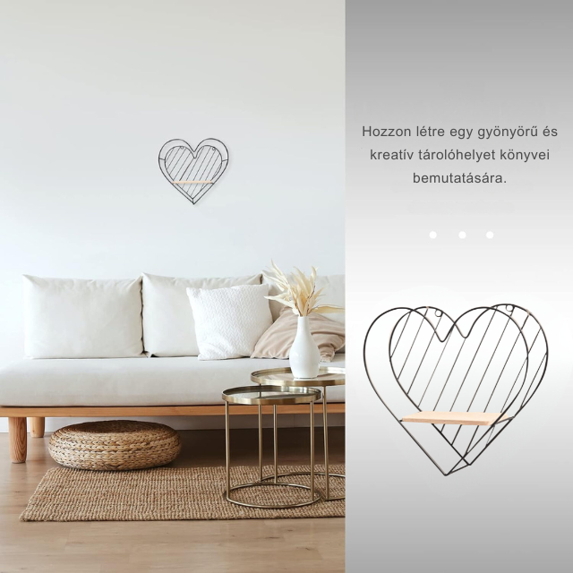 Modern dekoratív polc nappali, hálószoba, szív alakú, falra akasztható ...